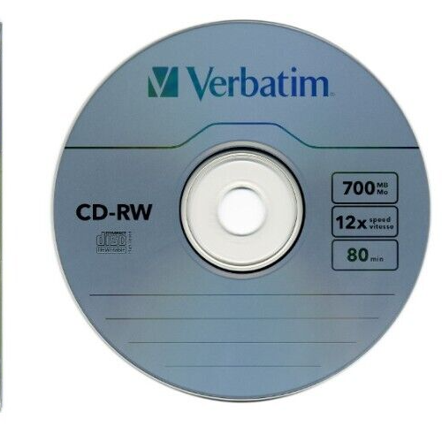 Verbatim CD-RW 8 -12x - 80MIN / 700MB Rewritable Blank CDRW Disc NEW ...