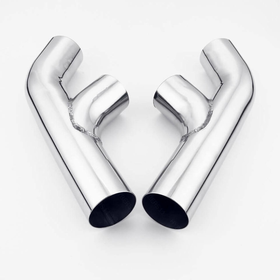 Pair 3" OD Quad Out Round Exhaust Tips y Pipe Offset 16" L 304 ...