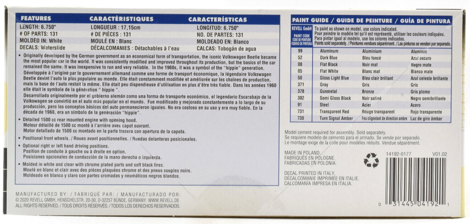 Revell 1968 Volkswagen VW Beetle - California Wheels 1/24 Model Car Kit ...