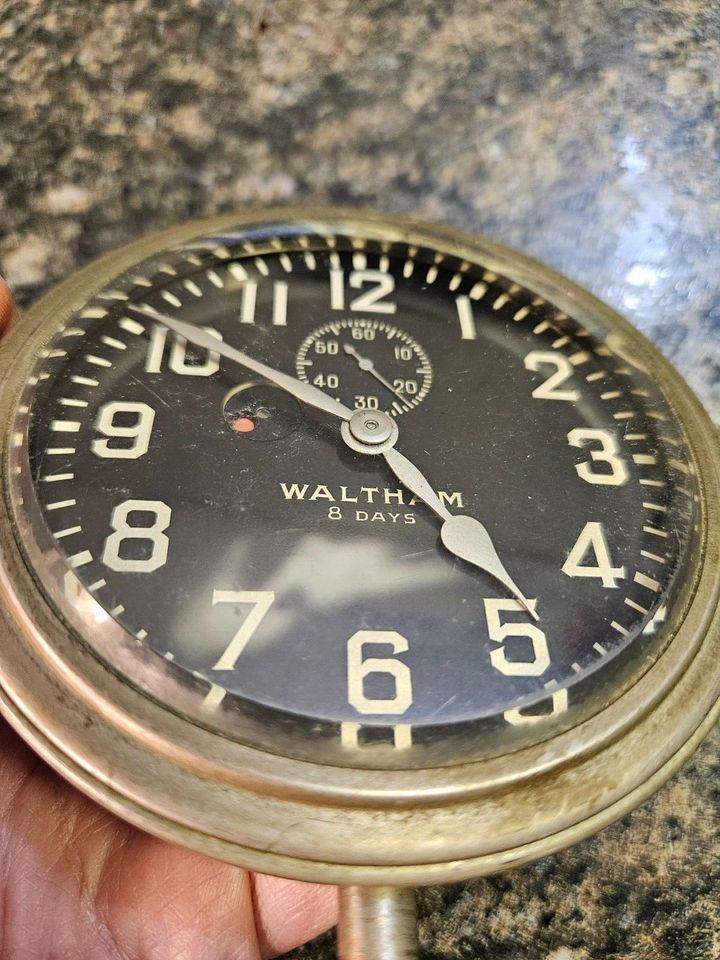 Antique Waltham 8 Days Automobile Clock Black Face Beveled Glass | eBay