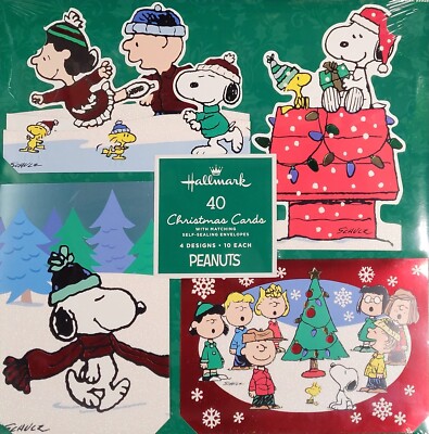 Hallmark Peanuts Snoopy 40 Holiday Cards 4 Designs & Self-Sealing ...