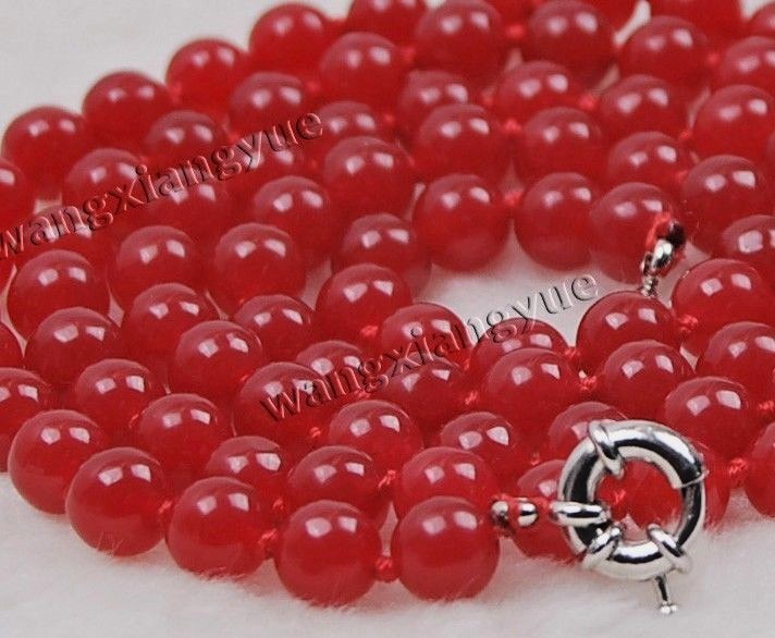 Long 50" 8mm Red Ruby Round Beads Gemstones Hand Knotted Necklace | eBay
