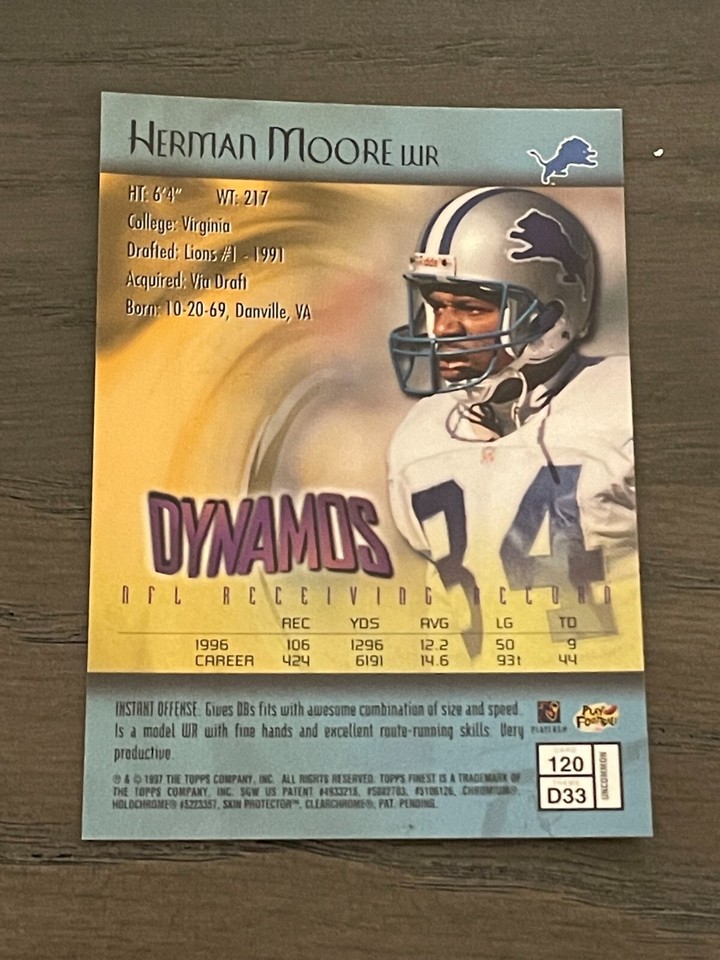 1997 Topps Finest Silver Herman Moore #120 Detroit Lions (A) | eBay