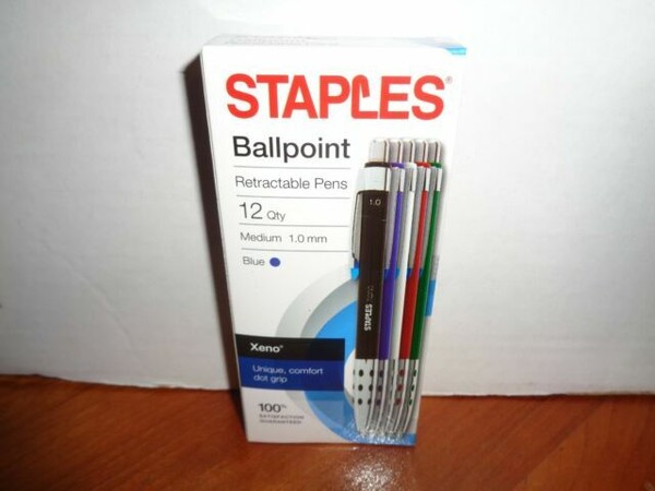 Staples XENO Retractable Ballpoint Pens Medium Point Blue Ink 11/box ...