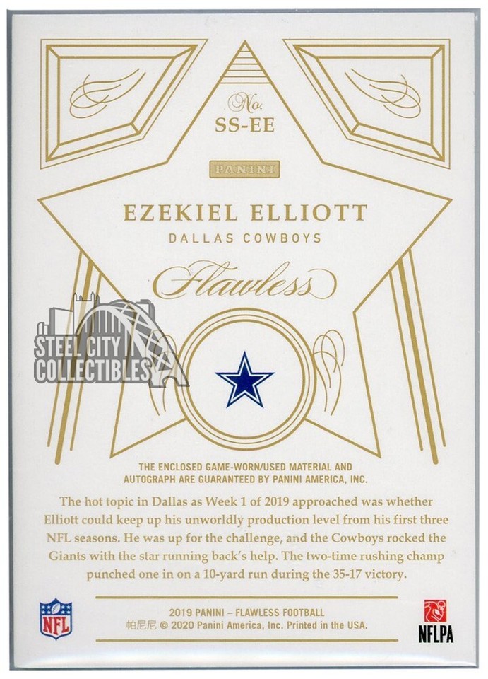 Ezekiel Elliot 2019 Panini Flawless Star Swatch Autograph Patch Card # ...