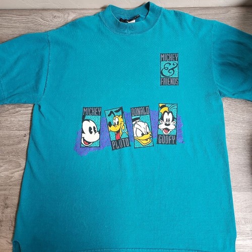 DISNEY Originals Vintage Teal Shirt XL Mickey Pluto Donald Goofy 90s ...