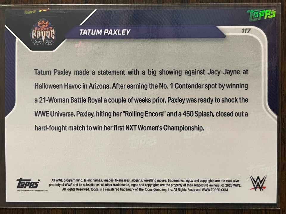 2025 Topps Now WWE #117 Tatum Paxley (Niko Vance) NXT Halloween Havoc ...