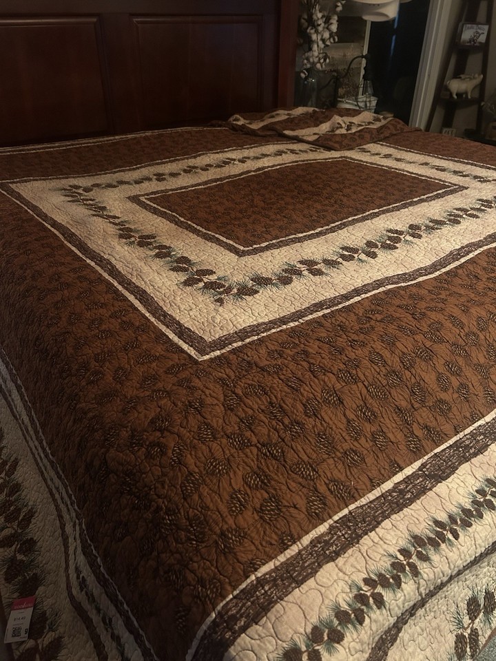Donna Sharp King Rustic Cabin Pinecone Bedspread W Two Shams | eBay