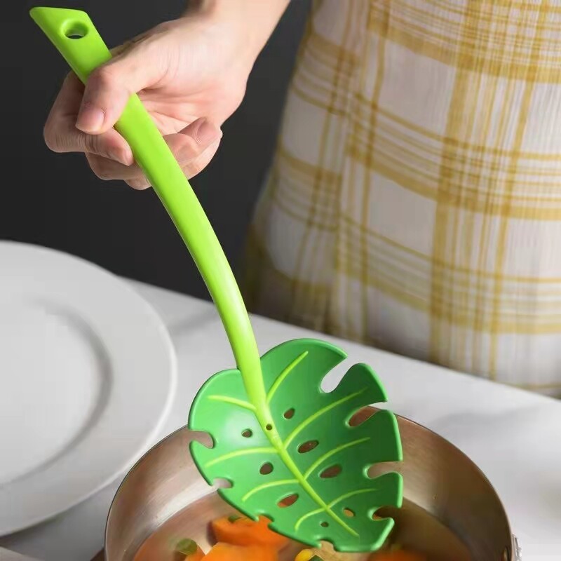 Green Monstera Leaf Soup Spoon Long Handle Kitchen Strainer Cooking ...