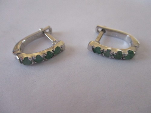 4 Stone Sterling Silver Emerald Earrings Real Gems round cut Green ...