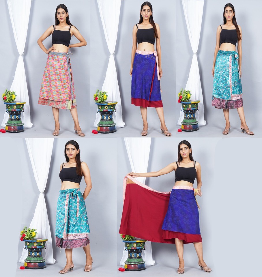 Vintage Sari Magic Wrap Skirts Multi color Bohemian Hippie Skirt Mini ...