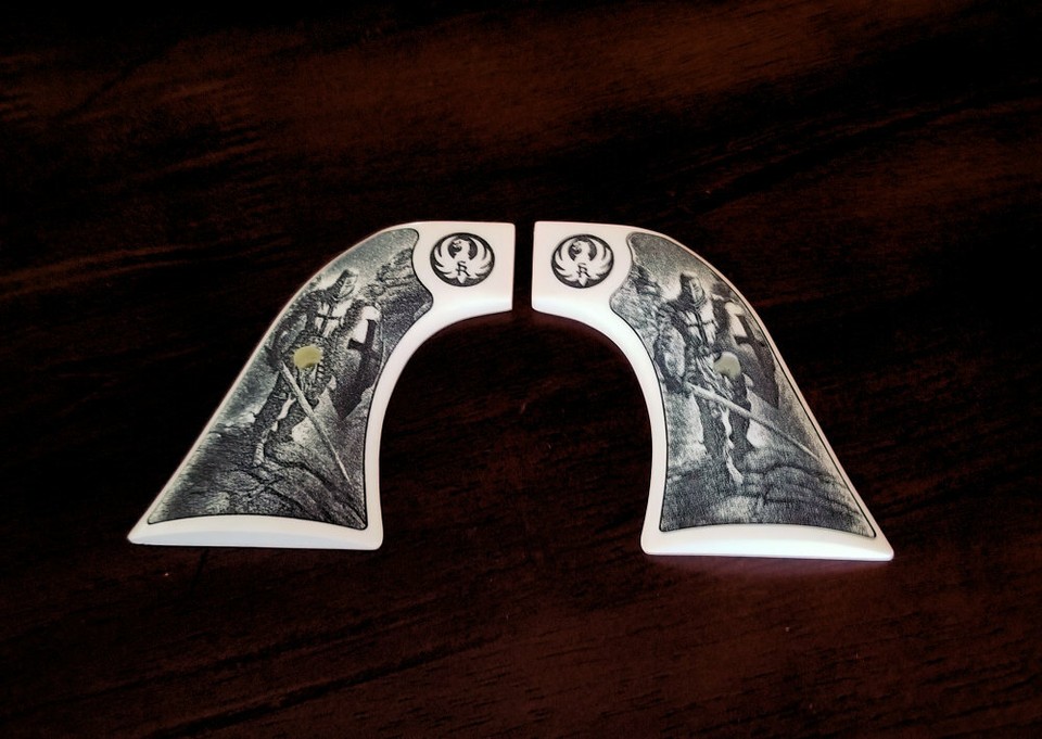 Ivory Ruger Super Blackhawk custom engraved Grips Crusader Knight ...