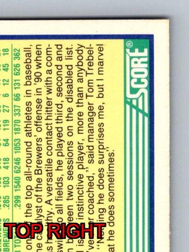 Paul Molitor Third Baseman Milwaukee Brewers Score 1991 Card 49 ...