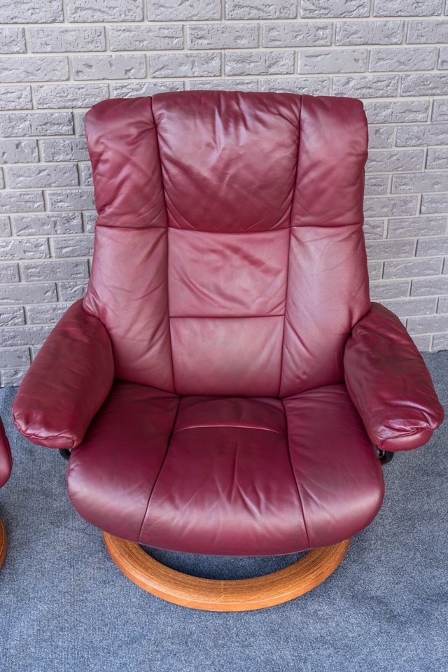 Danish Modern Large Ekornes Stressless Red Leather Recliner Chair ...