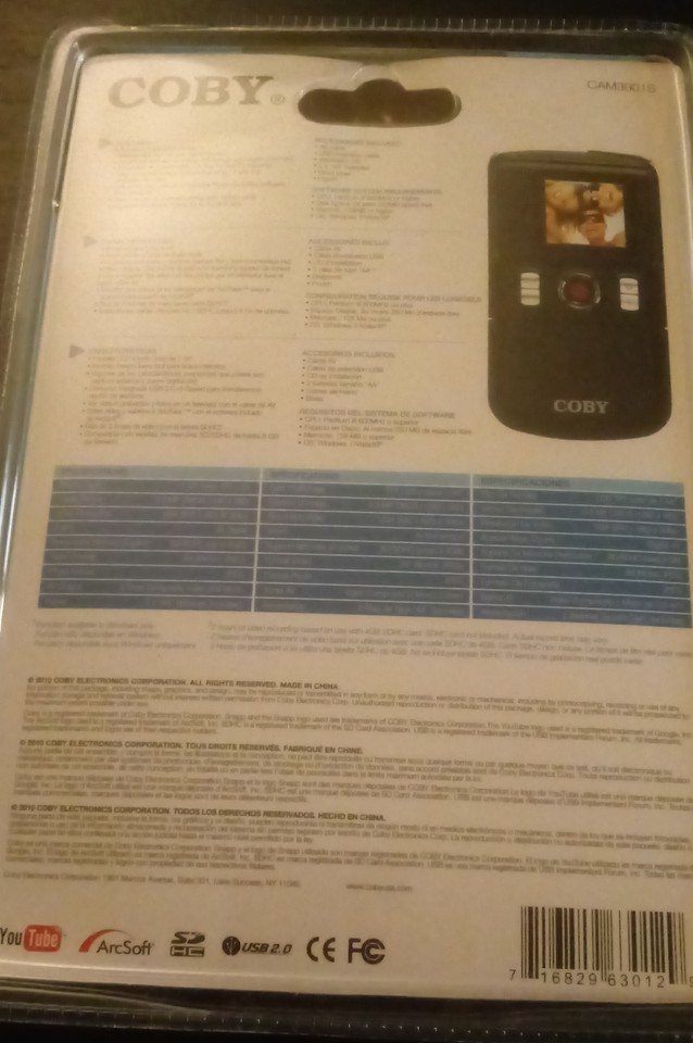 COBY SNAPP DIGITAL CAMCORDER UPC # 716829630129 CAT # CAM3001S ...