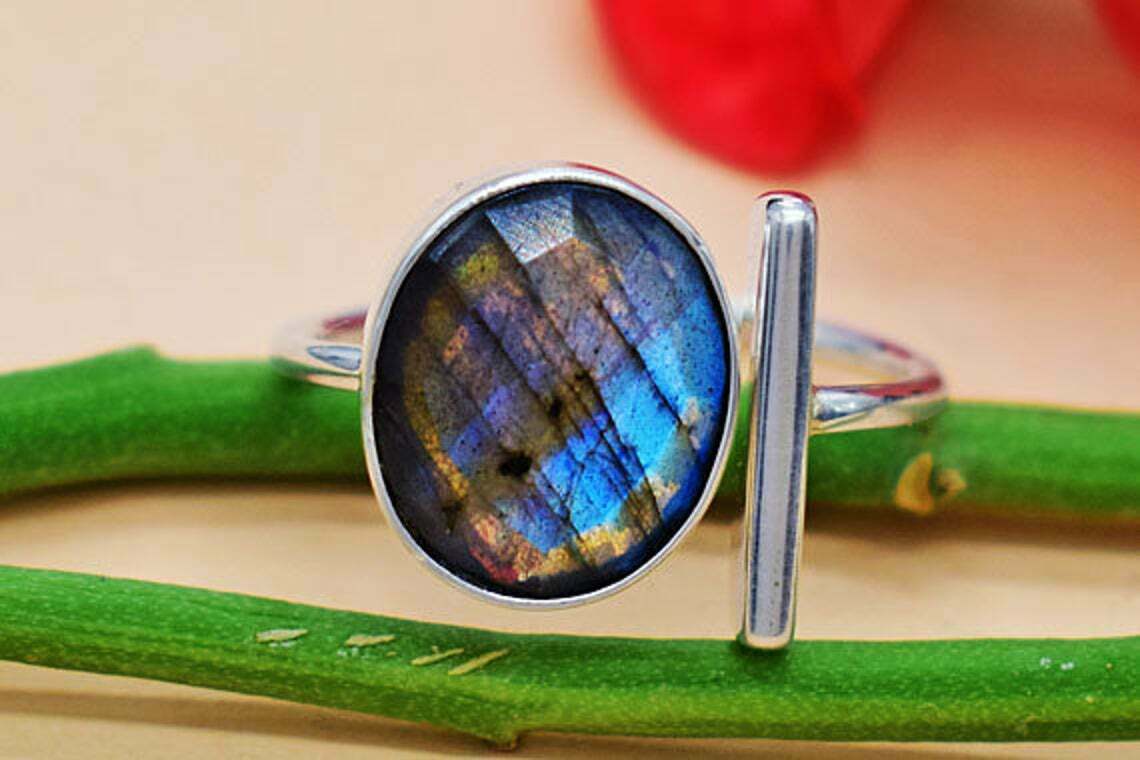Natural Labradorite Adjustable, 925 Sterling Silver Handmade Gift for her Rings | eBay