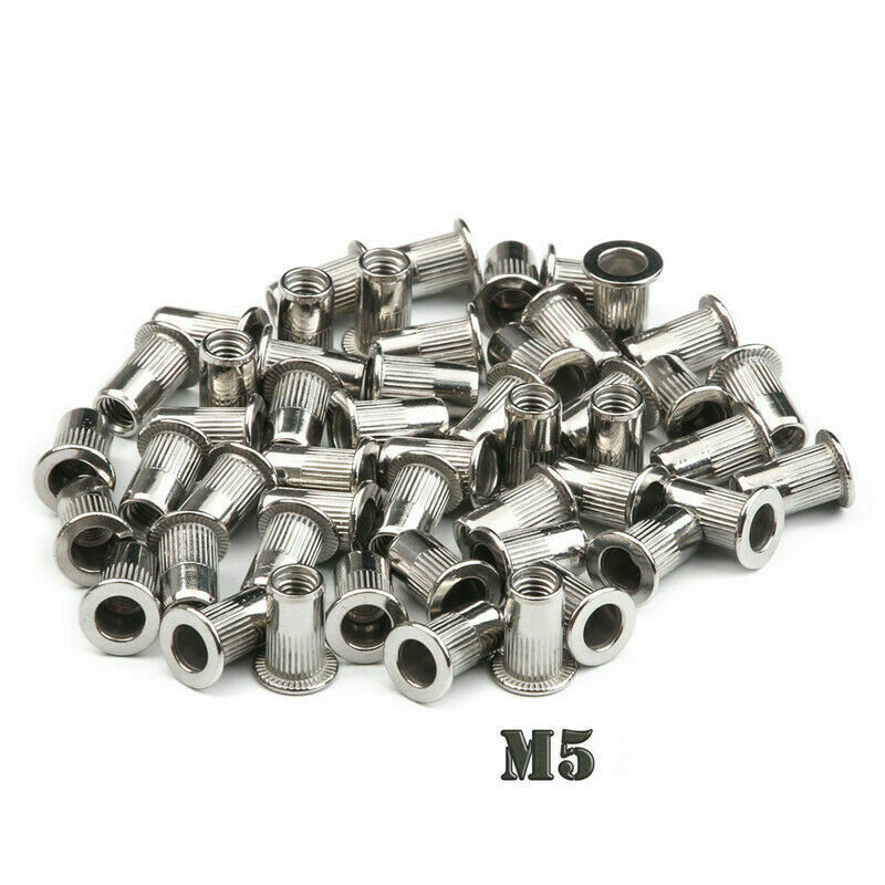150PCS Stainless Steel Flat Head Threaded Rivet Nuts Blind Nutserts Kit ...
