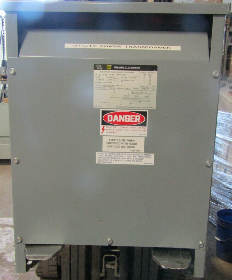 😏 SQUARE D 15 KVA DRY TYPE TRANSFORMER 480 HV 208Y/120 LV 3 PHASE 15T3H ...