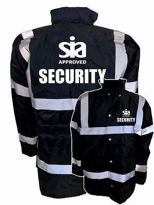 PRINTED BLACK SIA SECURITY HI VIS VIZ PARKA JACKET STAFF, WORKWEAR ...