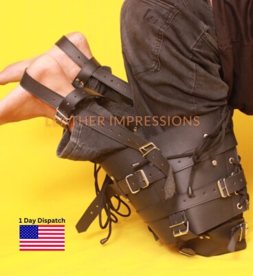Genuine Leather Bondage Leg Binder Restraint Adult BDSM Pet Crawler ...