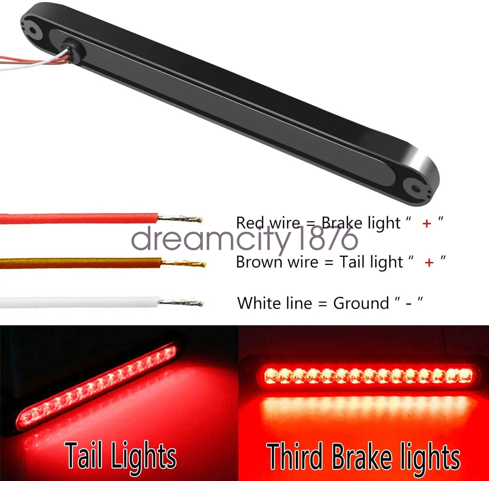 Red 10" LED Truck Trailer Strip 3rd brake lights rear Turn Tail Light ...
