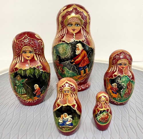 Russian Dolls Nesting Wooden Matryoshka Fairytale Folklore - Signed - 5 ...