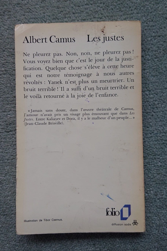 French Language Novel LES JUSTES ALBERT CAMUS PAPERBACK FOLIO 1973 ...