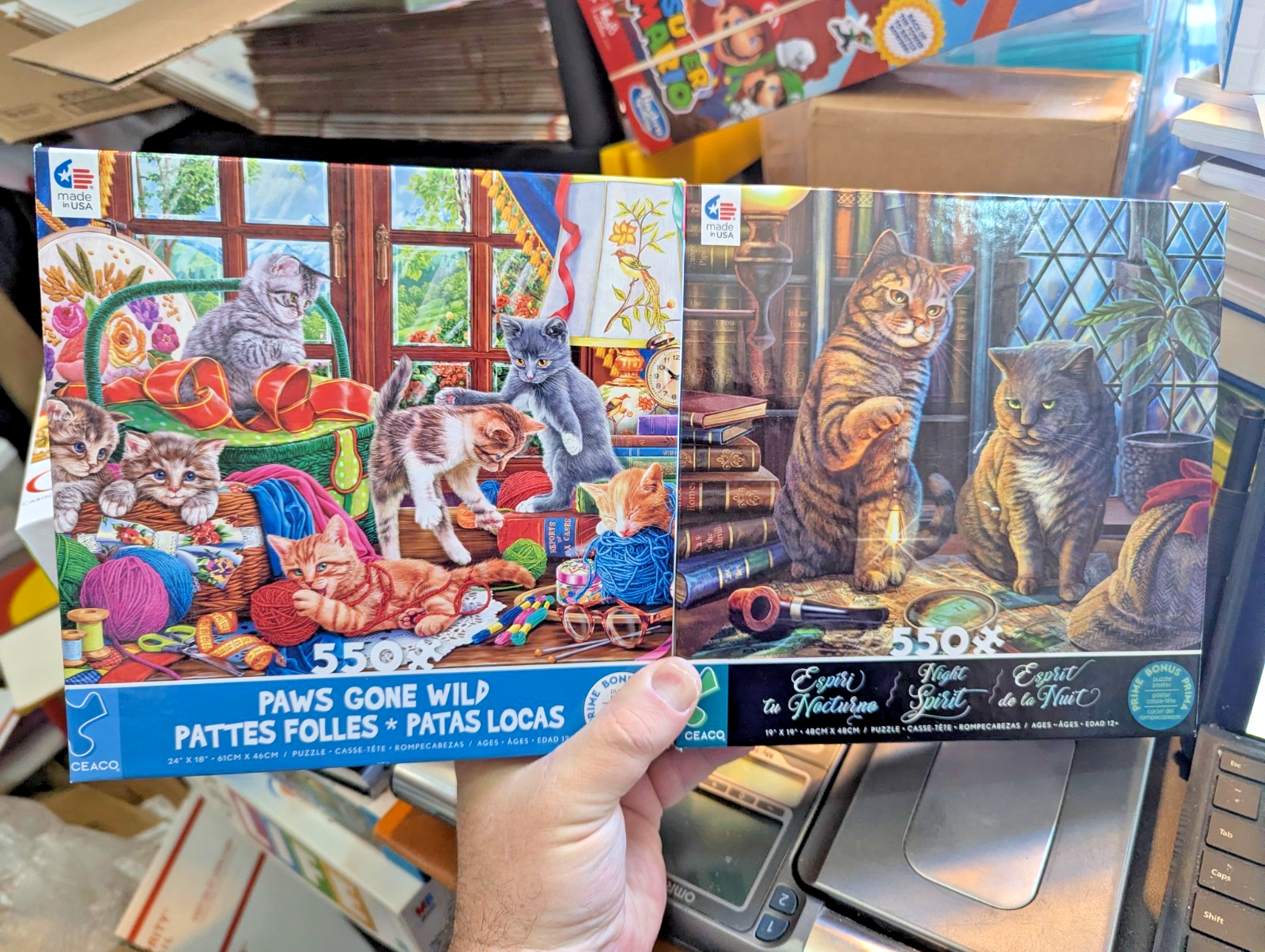 LOT of 2 550 pc Puzzles CATS / PAWS GONE WILD + NIGHT SPIRIT UNCOUNTED ...