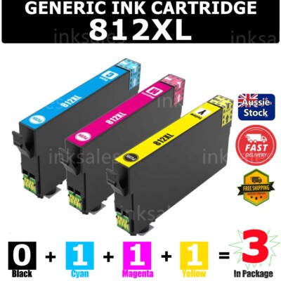 3X 812XL 812 COLOUR Generic Ink Cartridge For EPSON WF 3825 4835 7830 ...
