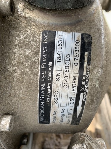 AMERICAN STAINLESS PUMP SSPC, C14315BCD3, 1.0" X 1.25", .75 / 3500 HP ...