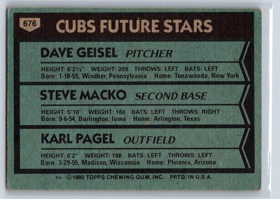 1980 Topps #676 Cubs Future Stars Steve Macko Chicago Cubs RC | eBay