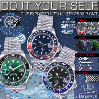 DO IT YOUR SELF KIT SUBMARINE DIVE EXPLORER fit ETA-2893-2 GMT, SW 330 ...