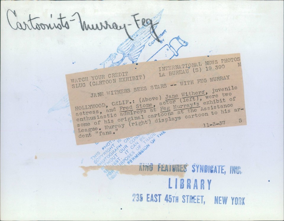 1937 Press Photo Cartoonist Feg Murray, Actress Jane Withers and Fred ...