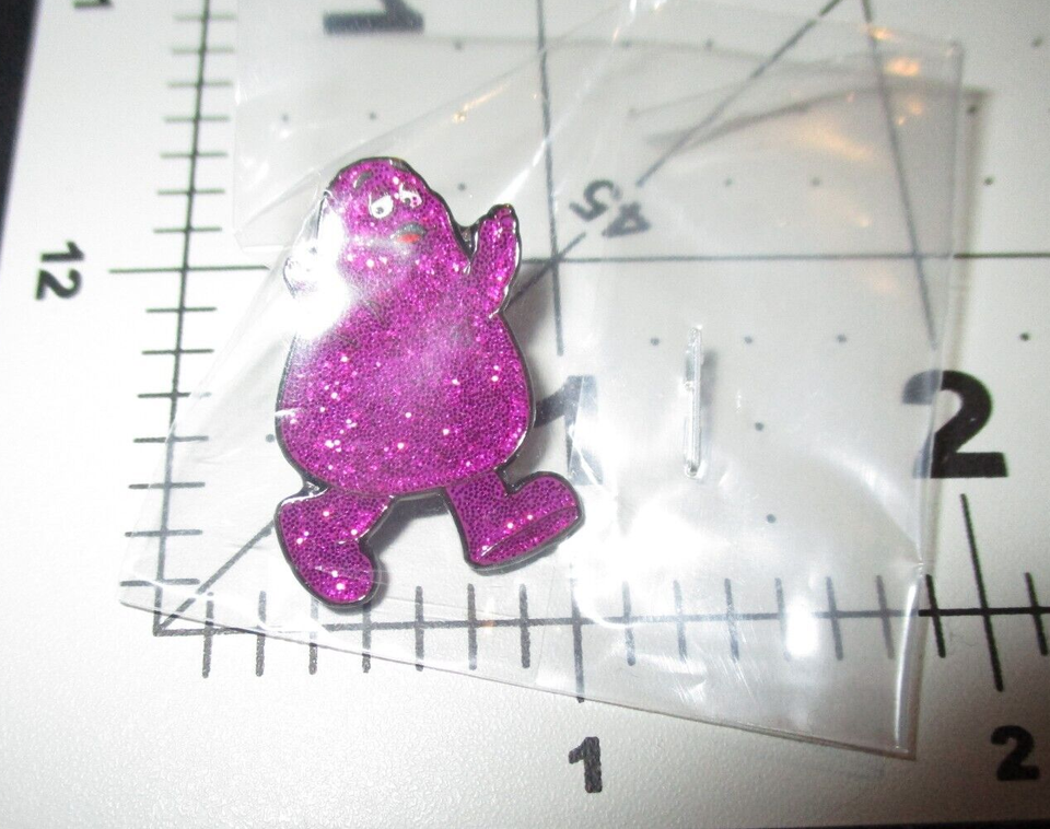 MCDONALDS Grimace Glitter purp PIN badge button lapel fast food burger ...