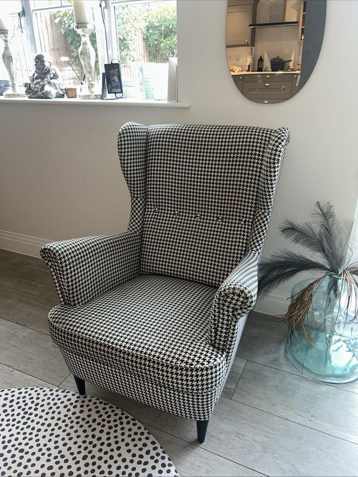 IKEA Strandmon Wing Back Chair Black/Cream. Good Condition | eBay UK