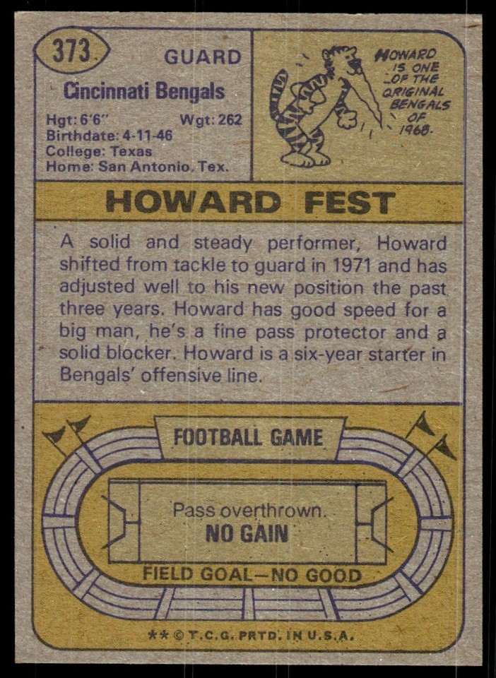 1974 TOPPS HOWARD FEST CINCINNATI BENGALS #373 | eBay
