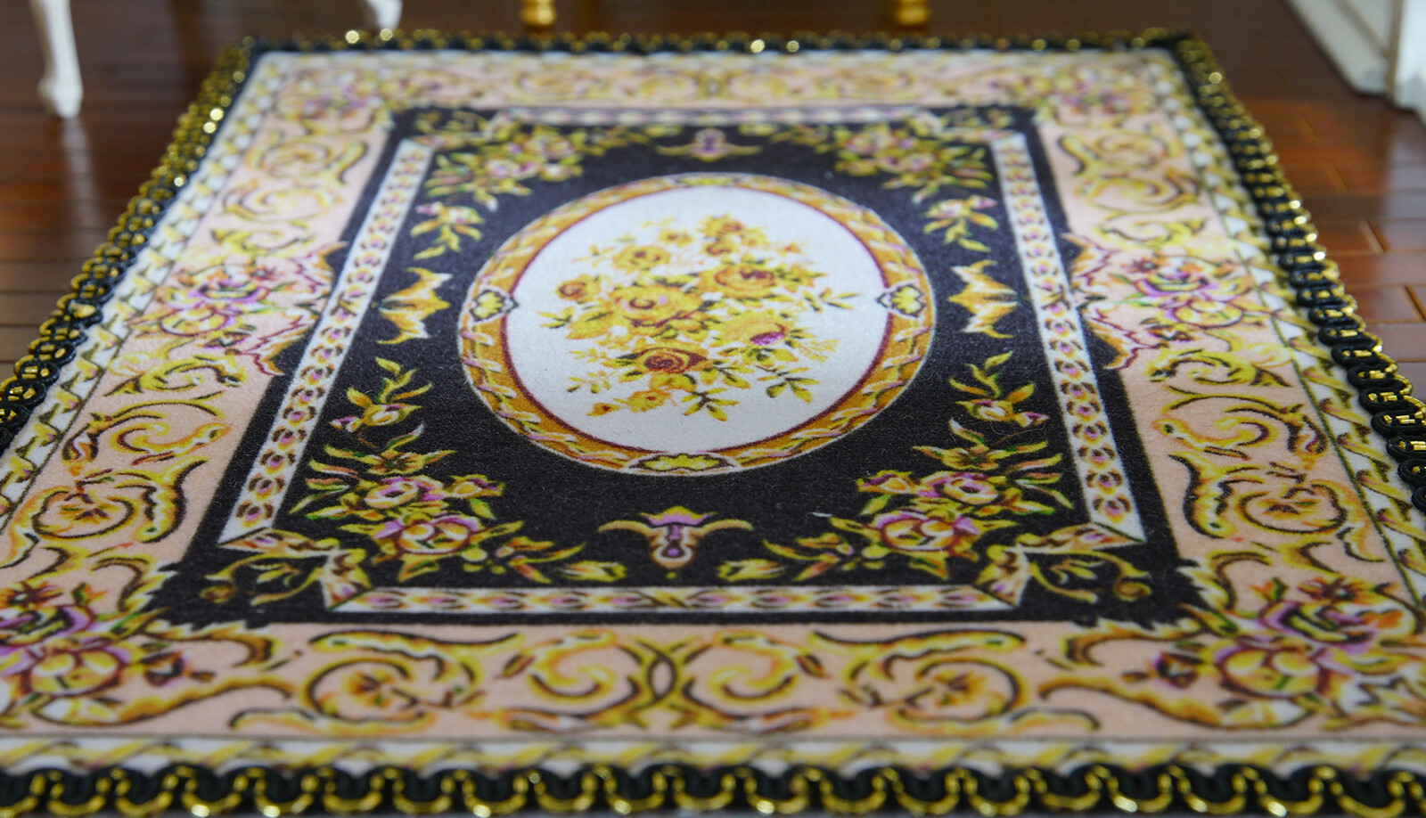 Antique French Style Black Swirls Gold Roses Lace Rug 1/12 Dollhouse | eBay