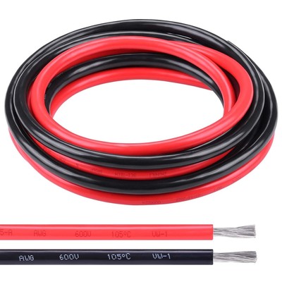 2 Gauge Wire - 10FT Red & Black 2 AWG Tinned Copper Cable for 10FT ...