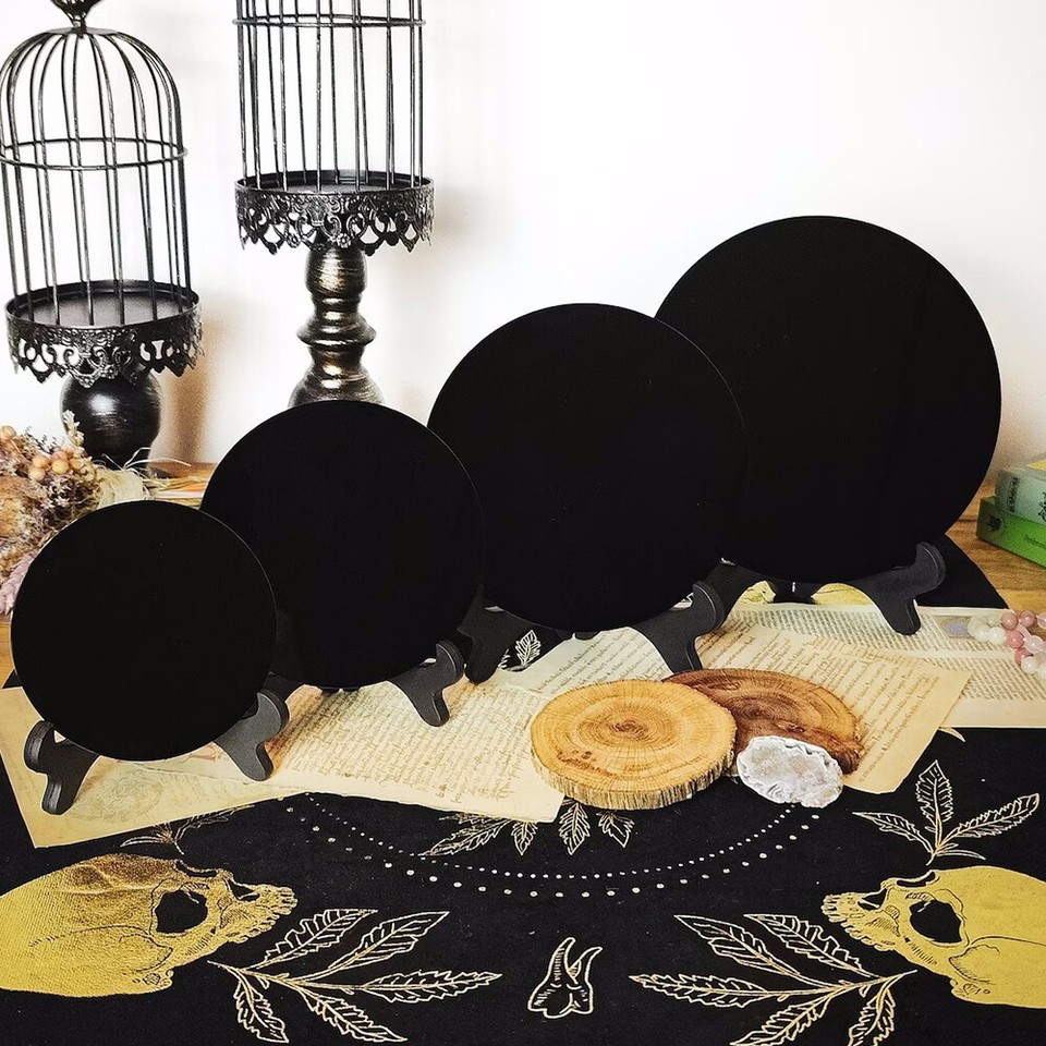 Natural Black Obsidian Scrying Mirror Heal Crystals Stone Round Plate ...