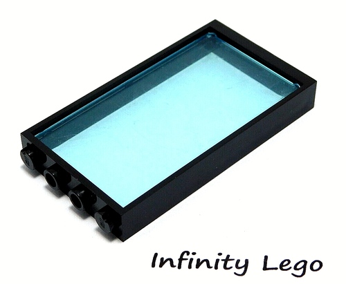 4 LEGO Black Frame 1x4x6 with Trans-Light Blue Window Glass (60596) - 4 ...