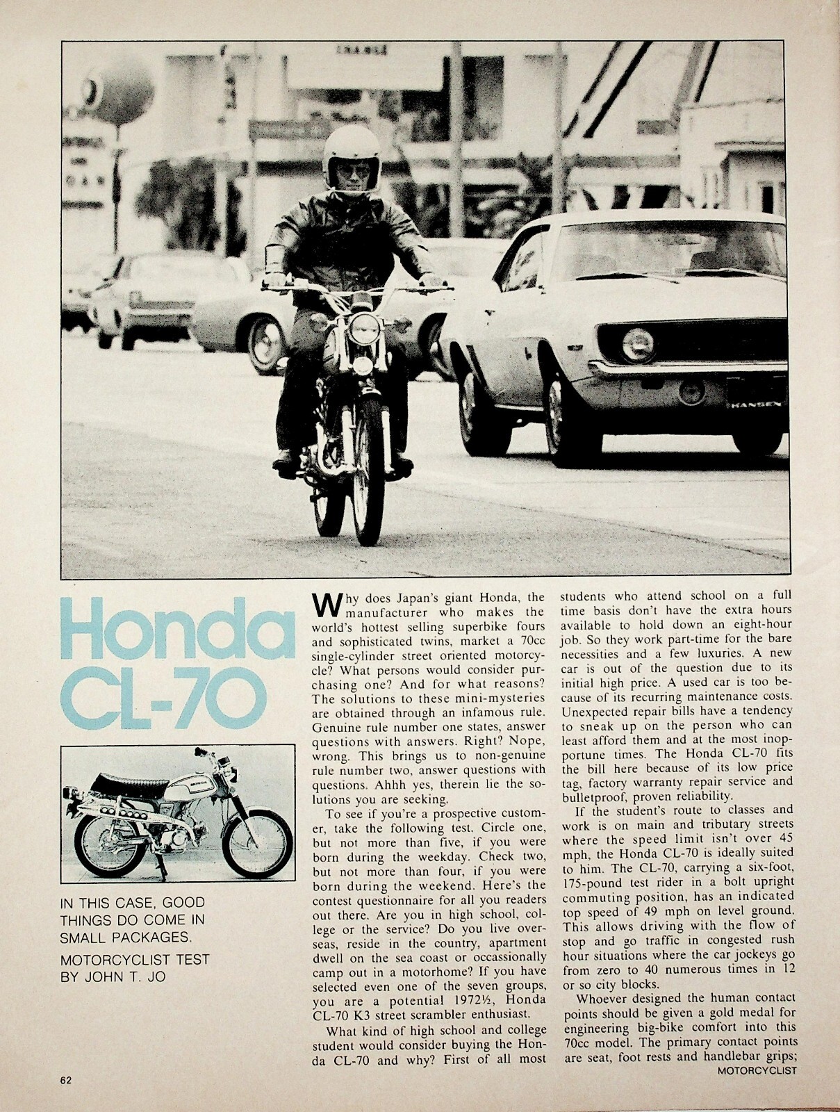 1972 Honda CL70 Vintage Motorcycle Article Small Bike Big Fun Retro ...