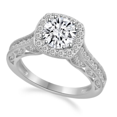 Halo Wedding Promise Ring Round Cut Cubic Zirconia in 10K Solid White ...