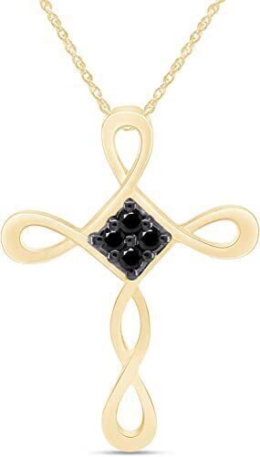 1/10ct Real Black Diamond Loop Cross Pendant Necklace 18" in 925 ...