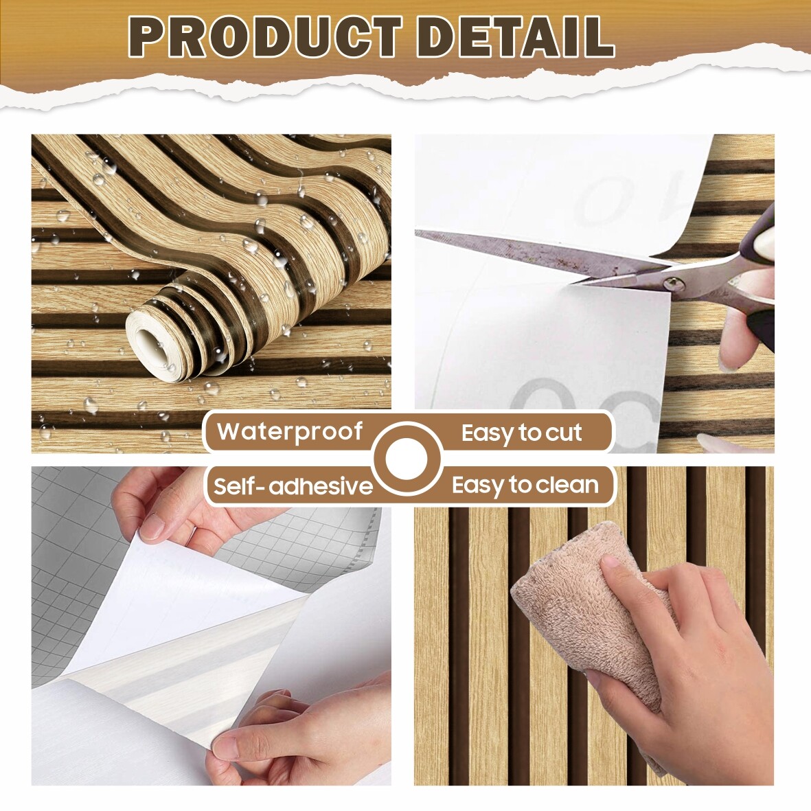 Self-Adhesive Wooden Slat Panelling Wallpaper 3D Wood Panel Faux Effect ...