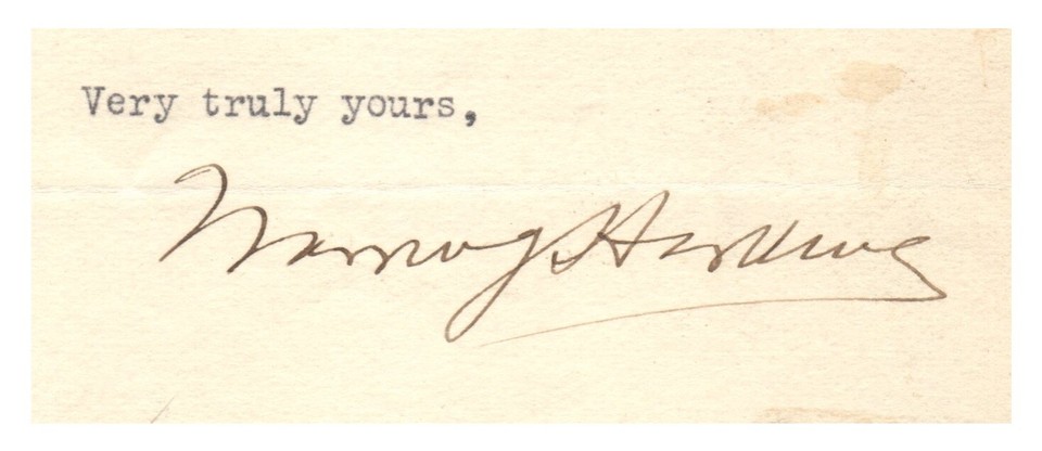 Warren G. Harding - Typed Letter Signed - Appoints New Prohibition ...
