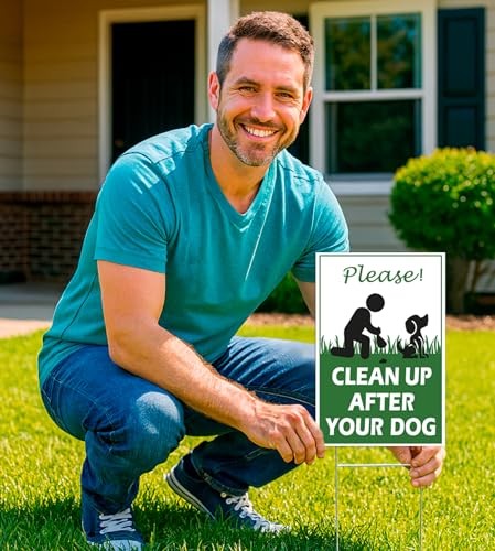 3X Double Sided Please Clean Up After Your Dog 12x8 inch - Yard Plastic ...