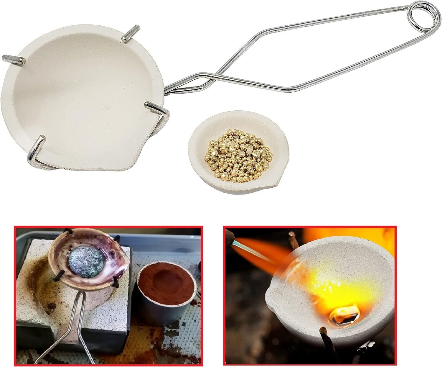 Stainless Steel Whip Tongs & 75mm Ceramic Melting Dish Ceramic Crucible ...