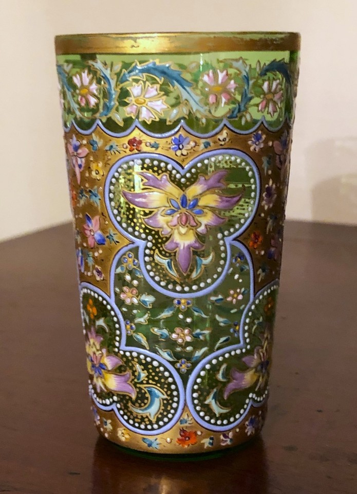 ANTIQUE BOHEMIAN MOSER PERSIAN ISLAMIC STYLE ART GLASS BEAKER TUMBLER ...