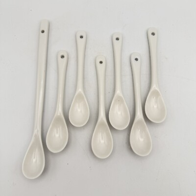 7 PC White Porcelain Egg Spoons Ceramic Spoons Coffee Spoon Dessert ...