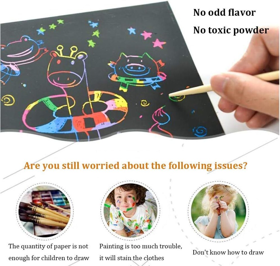 Art Set for Kids Rainbow Magic Scratch Off Paper Black Scratch Sheets ...